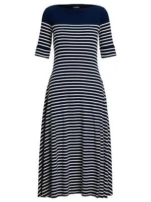 Ralph Lauren Striped Cotton Midi Dress - Blue
