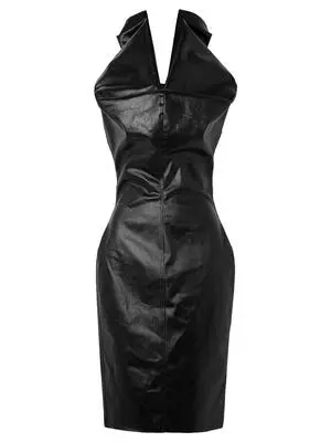 Rick Owens Draped Coated-denim Midi Dress - Black