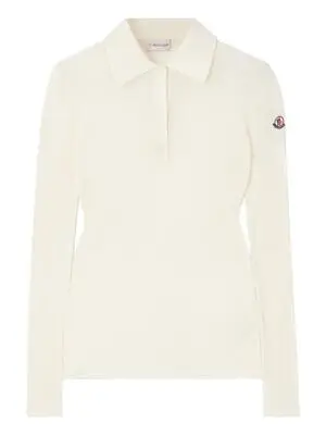 Moncler Ribbed Cotton-blend Polo Shirt - Off-white