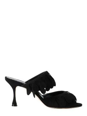 Manolo Blahnik Kelna 70 Fringed Suede Sandals - Black