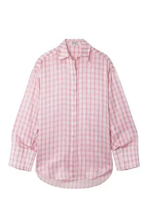 Loewe Oversized Embroidered Checked Silk Shirt - Pink
