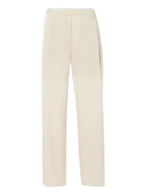 LESET Barb Pleated Satin Straight-leg Pants - Cream