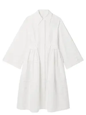 JIL SANDER Gathered Cotton-poplin Midi Dress - White