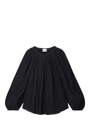 Isabel Marant Jenna Gathered Organic Cotton-gauze Blouse - Black