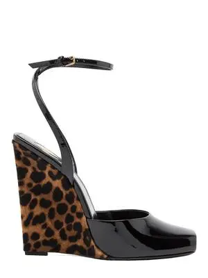 Saint Laurent Le Scandale 110 Patent Leather Wedge Sandals - Black
