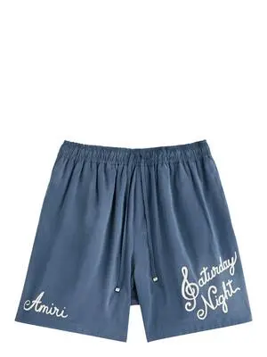 Amiri Saturday Night Embroidered Shorts - Navy