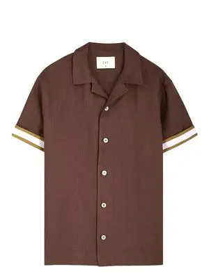 CHE Valbonne Stripe-trim Linen Shirt - Brown
