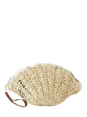 SENSI STUDIO Thick Weave Clutch - Natural Straw/camel Leather