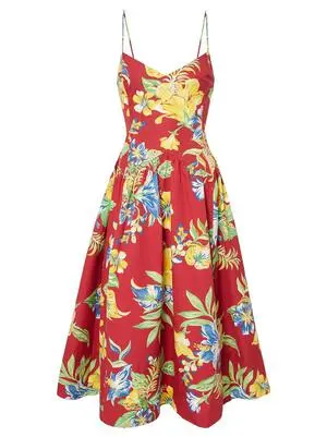 Polo Ralph Lauren Floral Cotton Midi Dress - Red