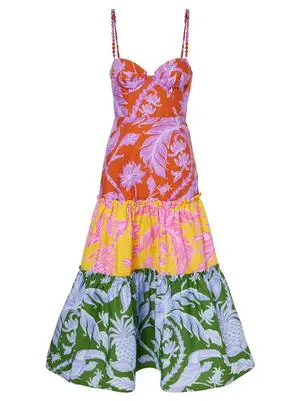 Farm Rio Tropical Swing Mix Cotton Midi Dress - Multicoloured