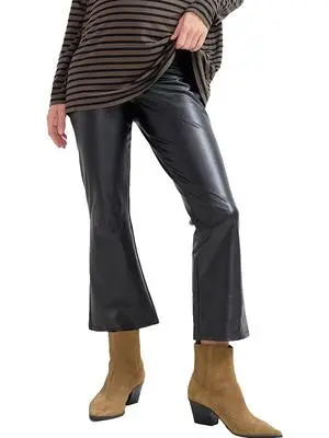 Hatch Collection Stretch Leather Maternity Crop Flare - Black