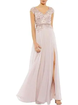 Mac Duggal Embellished Bodice Chiffon Gown - Rose