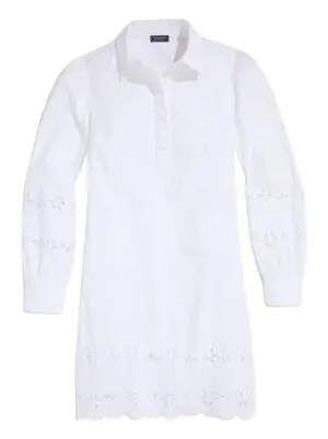 Vineyard Vines Eyelet Long Sleeve Stretch Cotton Popover Shirt Dress - White Cap