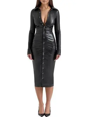 House Of Cb Viola Faux Leather Midi Dress - Black