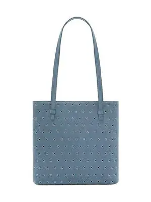 Mango MANGO Die-Cut Leather Shopper Bag Blue