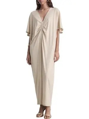 Mango Metallic Ruched Maxi Dress - Gold