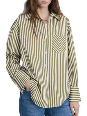 MANGO MANGO Stripe Cotton-Blend Button-Up Shirt