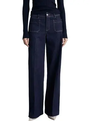 Mango Patch Pocket Wide Leg Jeans Open Blue