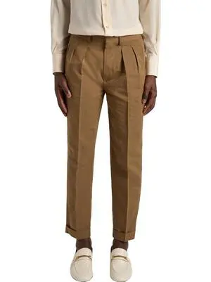 TOM FORD TOM FORD Fluid Double Pleat Cotton & Silk Poplin Pants Chestnut