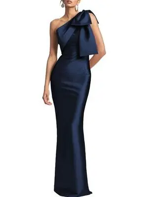 Sachin & Babi Bonnie Bow One-shoulder Gown - Midnight Sky