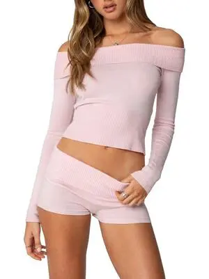 EDIKTED Jamie Foldover Crop Sweater - Light-pink
