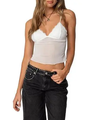 EDIKTED Malika Semisheer Lace Trim Camisole - White