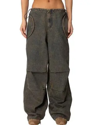 EDIKTED Regine Low Rise Oversize Parachute Jeans - Dark-blue