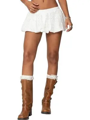 EDIKTED Livvie Eyelet Cotton Bubble Miniskirt - White