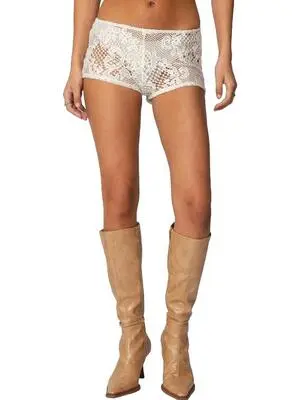 EDIKTED Peyson Sheer Lace Shorts - Cream
