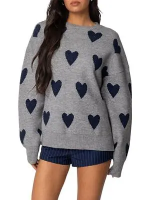 EDIKTED Big Heart Oversize Sweater - Gray-melange