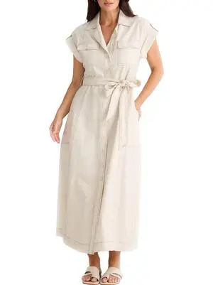 BRAVE+TRUE Portia Cotton & Linen Blend Maxi Shirtdress - Natural