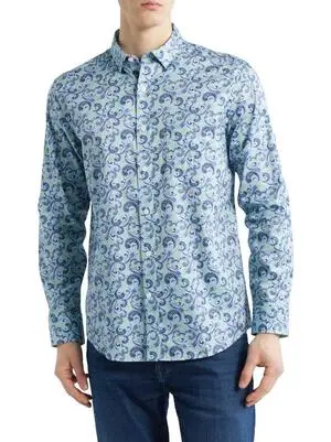 Johnston & Murphy Check Paisley Button-up Shirt - Sage/navy