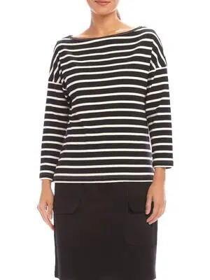 Karen Kane Stripe Boat Neck Top - Black/ Cream