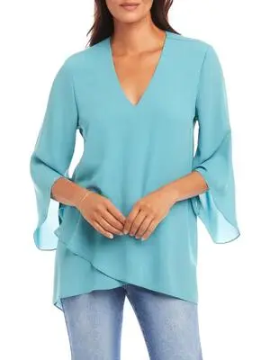 Karen Kane Crossover Hem Asymmetric Top - Aqua