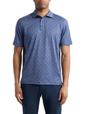 Johnston & Murphy Xc4® + Cool Degree™ Geo Print Performance Golf Polo - Icon/ Navy