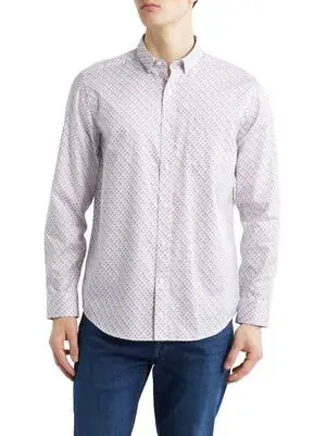 Johnston & Murphy Fan Print Button-up Shirt - White Multi