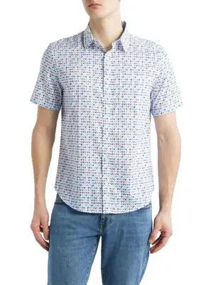 Johnston & Murphy Rooster Print Short Sleeve Button-up Shirt - White Multi