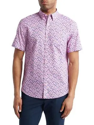 Johnston & Murphy Sunglasses Print Short Sleeve Button-down Shirt - Pink