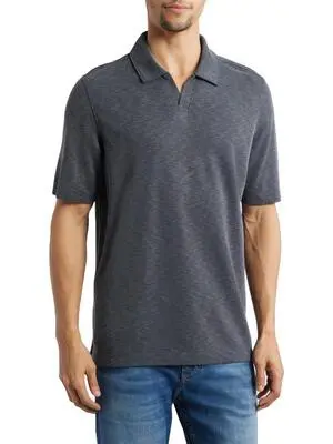 Johnston & Murphy Vintage Slub Modal Blend Johnny Collar Polo - Charcoal