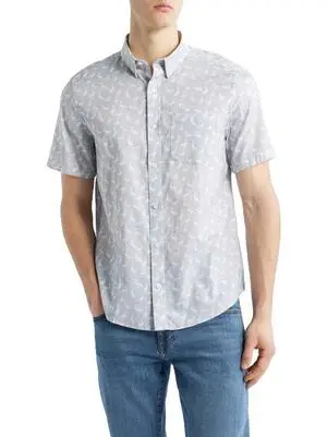 Johnston & Murphy Pelican Print Short Sleeve Button Down Shirt - Gray