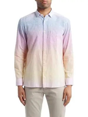 Johnston & Murphy Ombré Linen & Cotton Button-up Shirt - Blue/pink