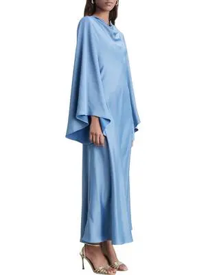 Mango Cowl Neck Long Sleeve Satin Maxi Dress - Blue