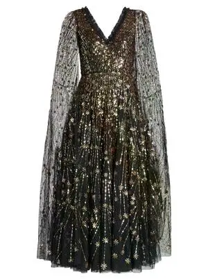 NEEDLE & THREAD Sequined Cape Dress - Black