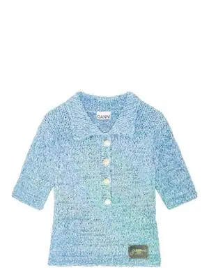 GANNI Knitted Polo Shirt - Blue