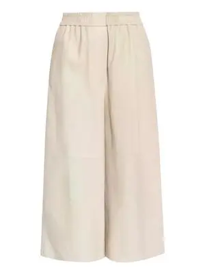 Loewe Cropped Leather Trousers - Neutrals