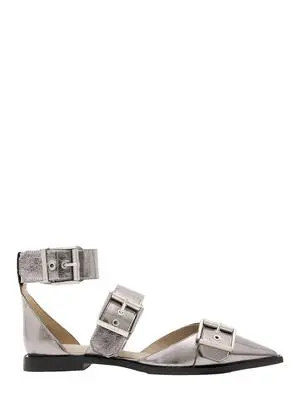 ALLSAINTS Sutton Metallic Leather Point Toe Flats - Grey