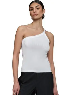 Carbon38 One Shoulder Ribbed Tank - White