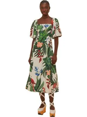 Farm Rio Midnight Macaw Fiesta Midi Dress - Midnight Macaw Fiesta Off-white