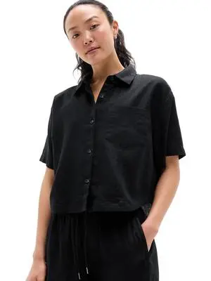 Athleta Retreat Linen Short Sleeve Shirt - Black