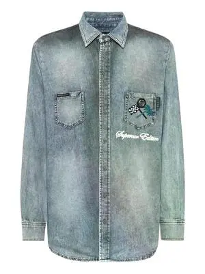 Philipp Plein Cars Racing Denim Shirt - Blue